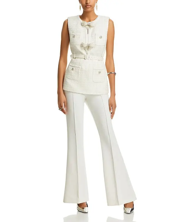 SELF-PORTRAIT Boucle Embellished Bow Jumpsuit - Cream