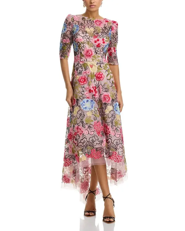 knee length dresses for ladies Embroidered Lace Illusion Gown