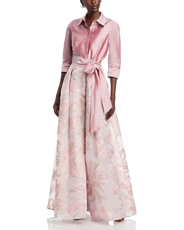 Rickie Freeman For Teri Jon Taffeta Metallic Gown - Dusty Pink