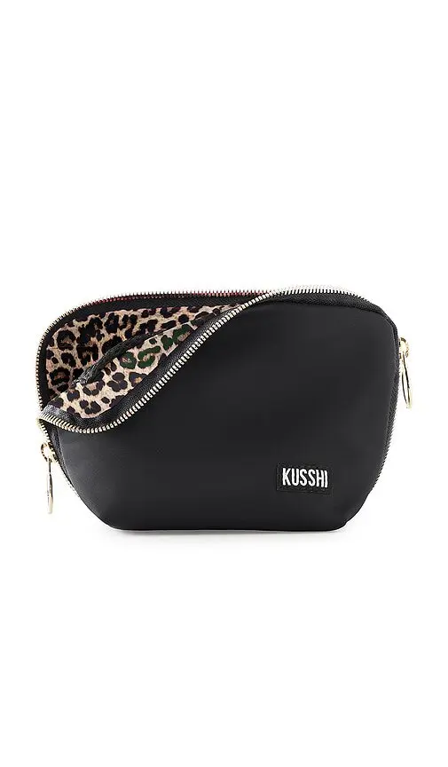 KUSSHI Everyday Makeup Bag - Black & Leopard Nylon