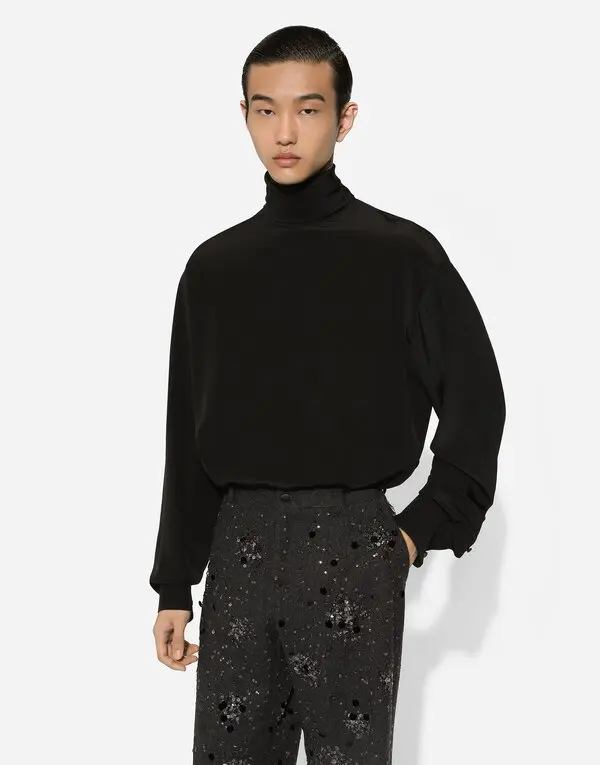 Dolce & Gabbana Loose Silk Turtleneck With Shirt Cuffs