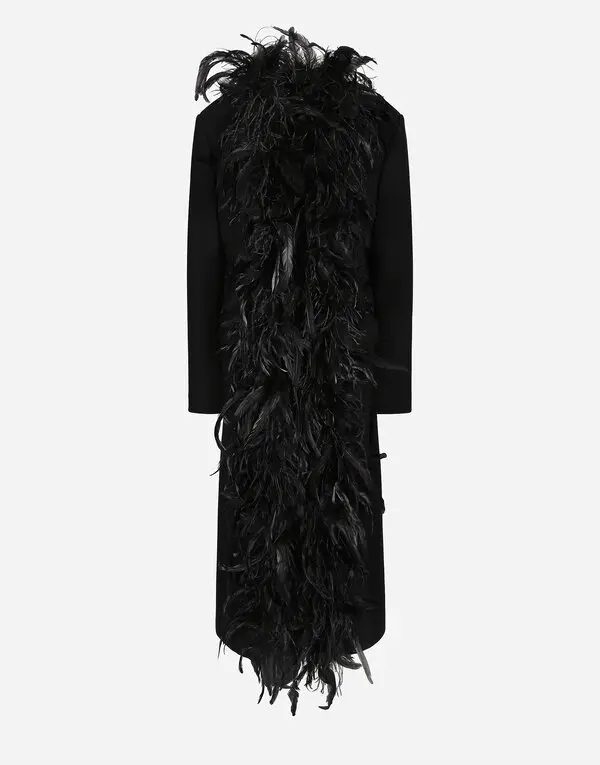 Dolce & Gabbana Double-breasted Wool Crepe Coat With Feather Embellishment