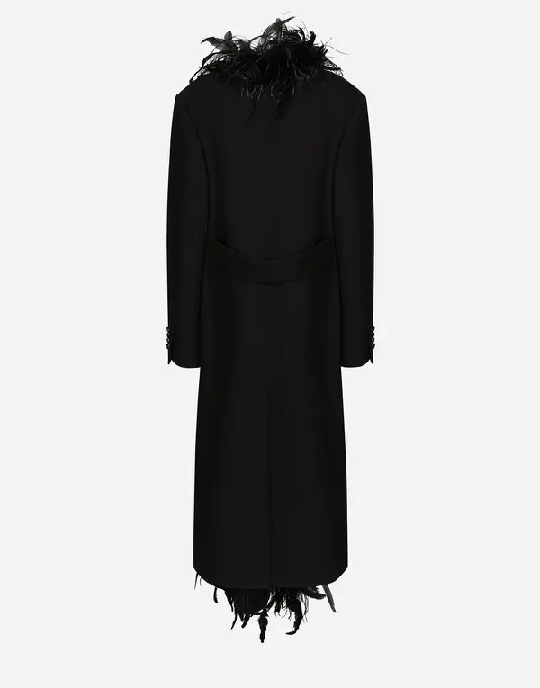 Dolce & Gabbana Double-breasted Wool Crepe Coat With Feather Embellishment
