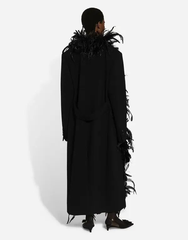 Dolce & Gabbana Double-breasted Wool Crepe Coat With Feather Embellishment