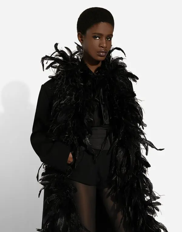 Dolce & Gabbana Double-breasted Wool Crepe Coat With Feather Embellishment