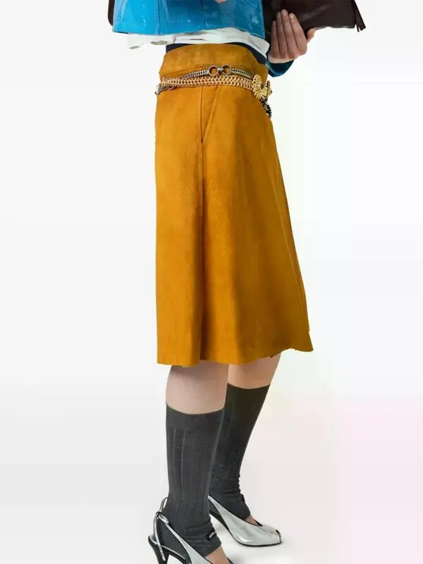 Miu Miu Suede Midi Skirt - Brown