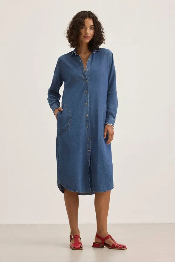 blue velvet shirt dress Veronique Shirt Dress Blue