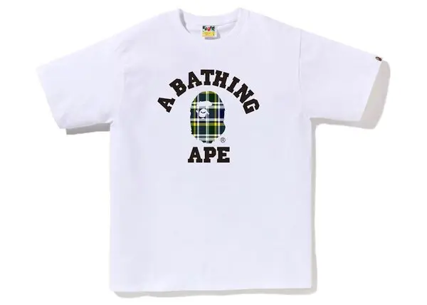 A BATHING APE Check College Tee Shirt - White Green