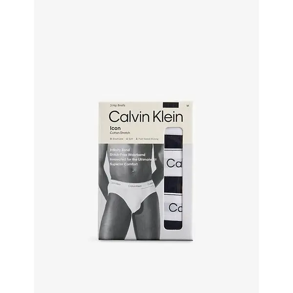 Calvin Klein Icon Logo-waistband Pack Of Three Stretch-cotton Hip Brief - Black Black Black