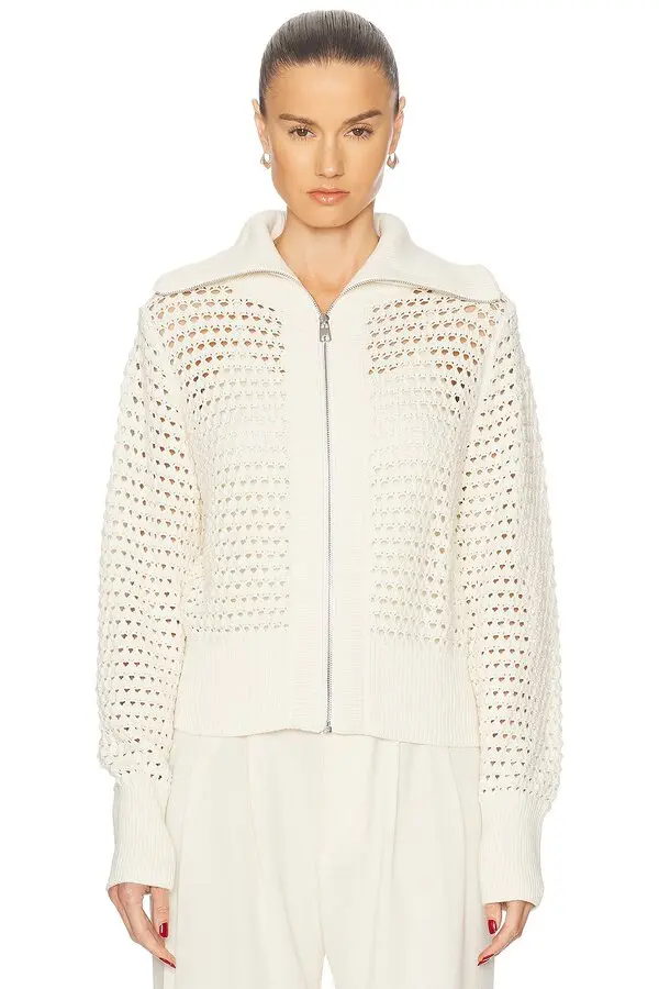 Varley Eloise Full Zip Knit Sweater - Egret