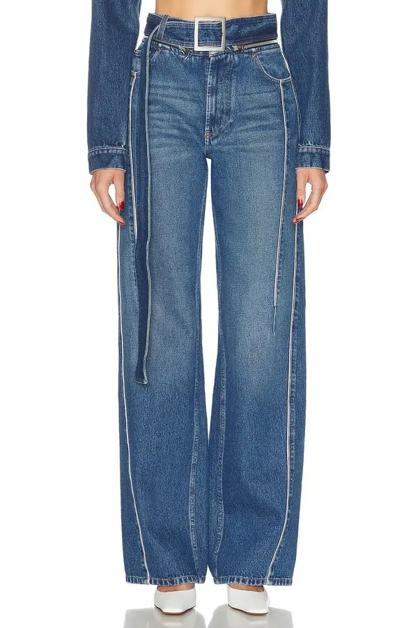 Jean Paul Gaultier Zip Belt Wide Leg Jeans - Vintage Blue