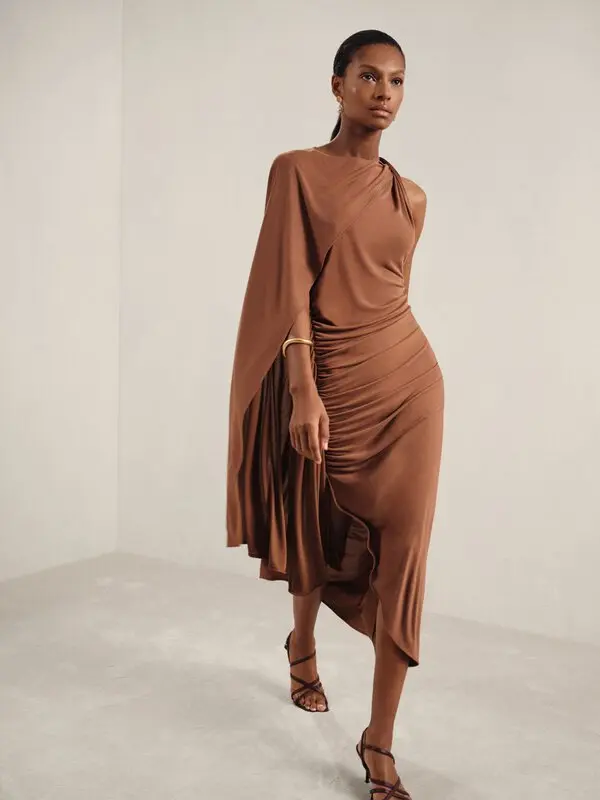 REISS Kyra Cape Sleeve Jersey Midi Dress