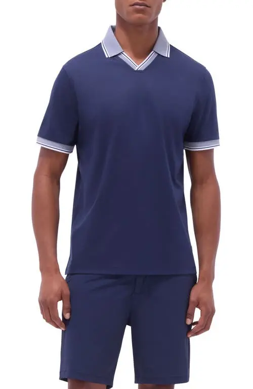 Bugatchi Tipped Johnny Collar Polo - Navy