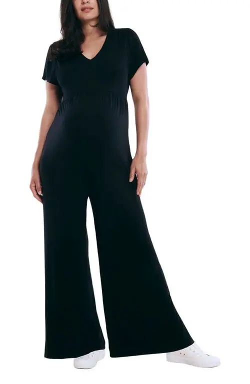 Motherhood Maternity Short Sleeve Flare Leg Jumpsuit - Black