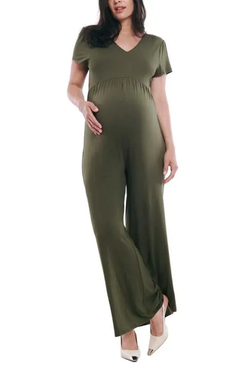 Motherhood Maternity Short Sleeve Flare Leg Jumpsuit - Deep Depths