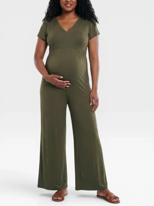 Motherhood Maternity Short Sleeve Flare Leg Jumpsuit - Deep Depths
