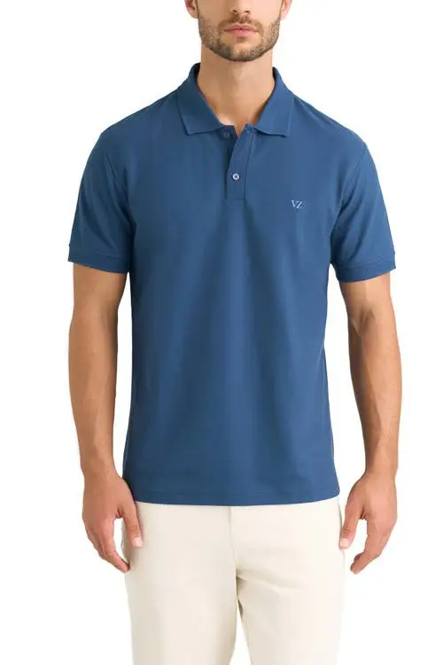 VELEZ Semi-fit Polo Shirt With Jacquard Detail - Blue