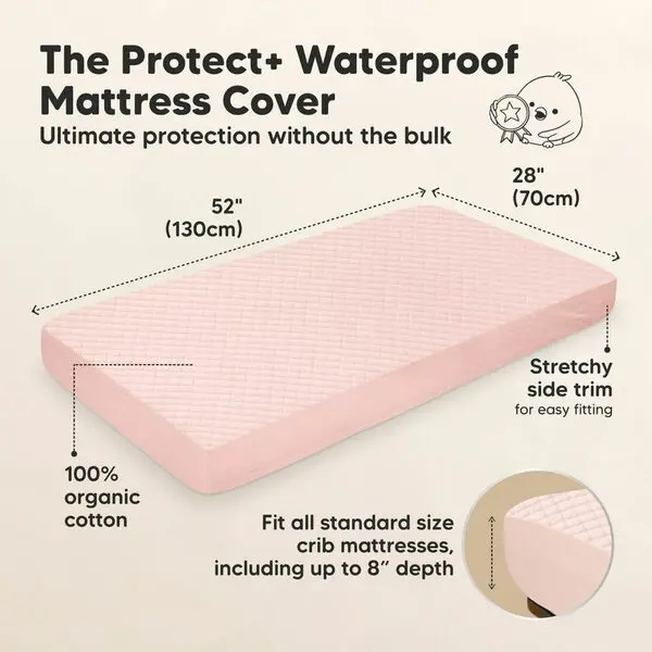 KEABABIES 2-pack Quin Protect+ Waterproof Crib Mattress Protector - Mist Rose