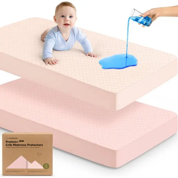 KEABABIES 2-pack Quin Protect+ Waterproof Crib Mattress Protector - Mist Rose