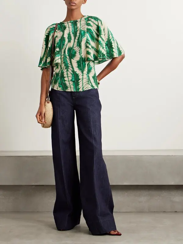 Ulla Johnson Ada Printed Silk Blouse - Green