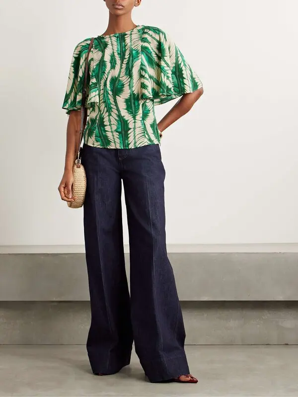 Ulla Johnson Ada Printed Silk Blouse - Green
