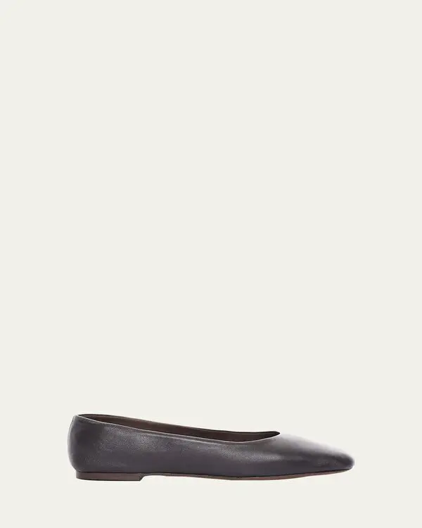 THE ROW Lambskin Leather Ballerina Flats - Black