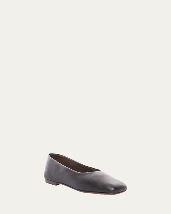 THE ROW Lambskin Leather Ballerina Flats - Black