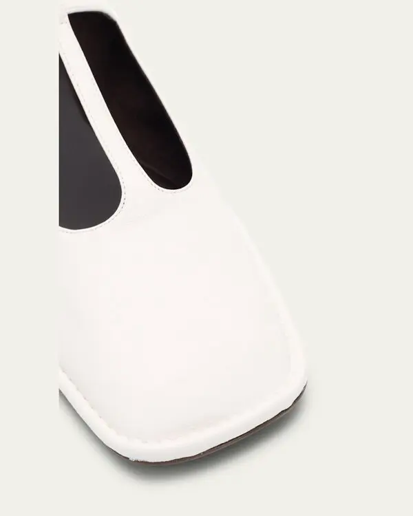 THE ROW Leather T-strap Ballerina Flats - White