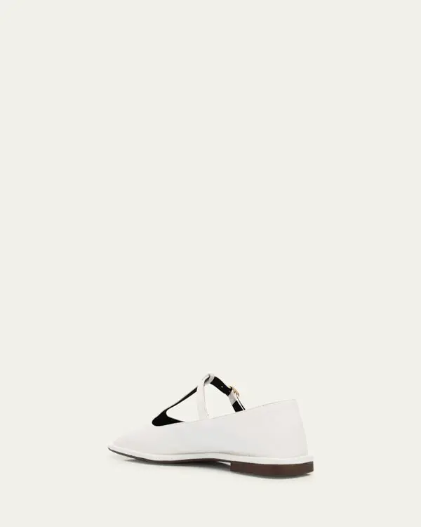 THE ROW Leather T-strap Ballerina Flats - White