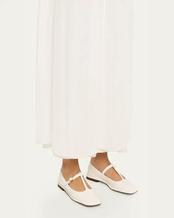 THE ROW Leather T-strap Ballerina Flats - White