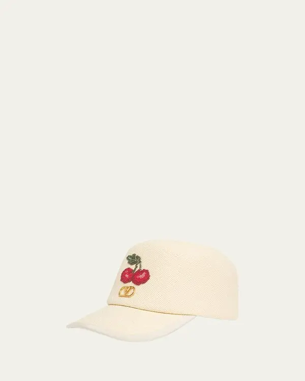 Valentino Garavani Cherry V-logo Baseball Cap - Naturale/rosso Verde