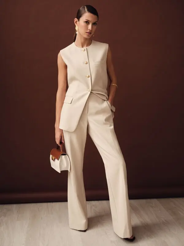 REISS Athena Flared Tailored Trousers - Neutral