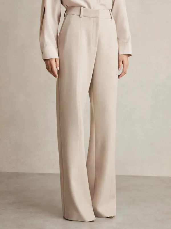 REISS Athena Flared Tailored Trousers - Neutral