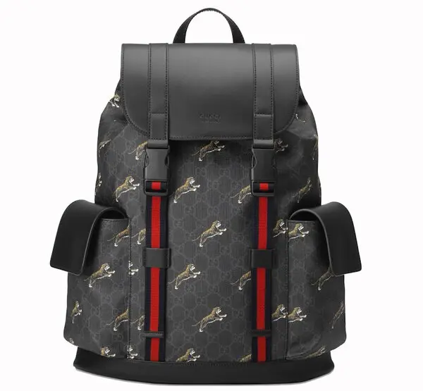 Gucci Bestiary Backpack Gg Supreme Tigers - Black/grey