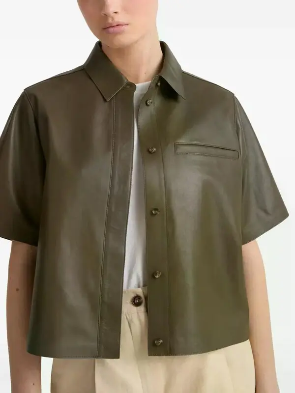 YVES SALOMON Cropped Leather Overshirt