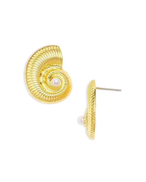 Aqua Shell Stud Earrings - Gold