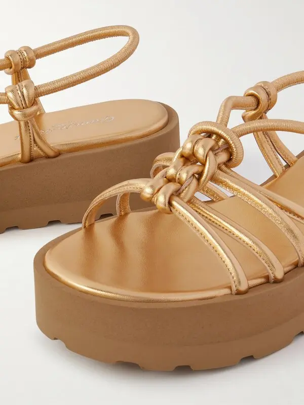 GIANVITO ROSSI Hebe 45 Knotted Metallic Leather Platform Sandals