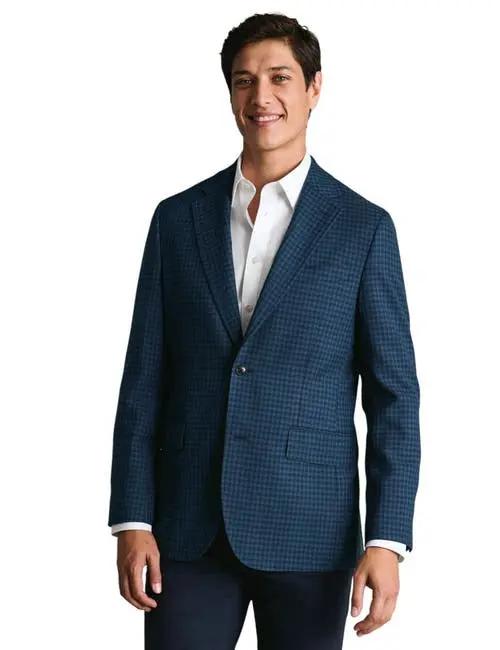 CHARLES TYRWHITT Wool Texture Twill Jacket - Indigo Blue