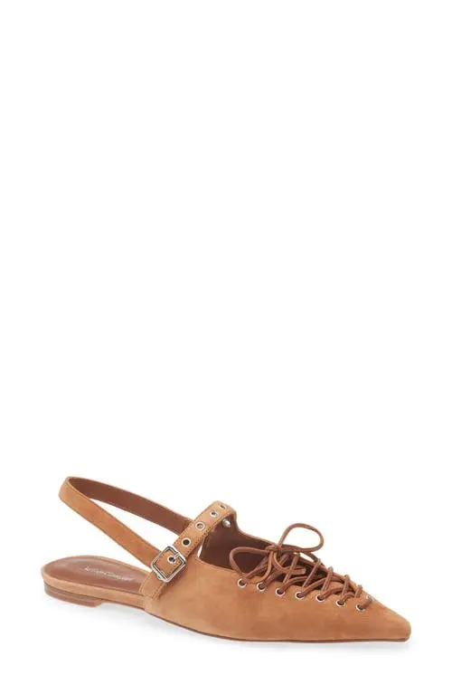 Jeffrey Campbell Geralt Pointed Toe Slingback Flats - Tan Suede