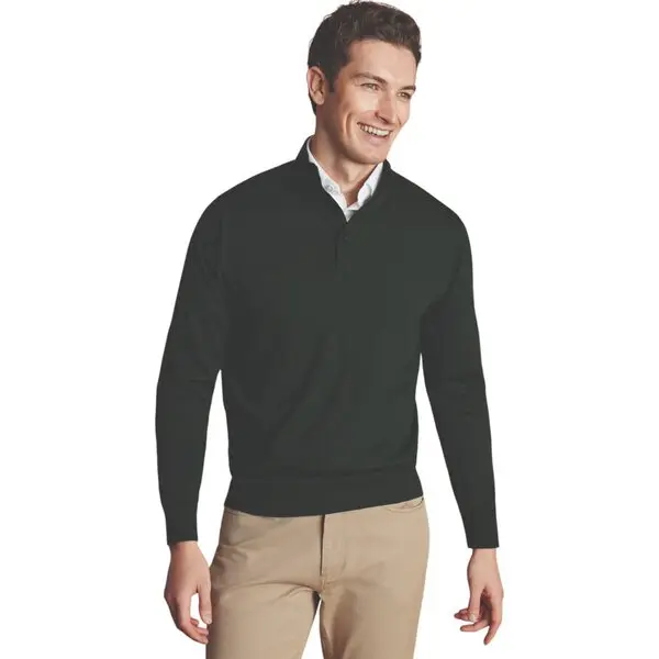 CHARLES TYRWHITT Pure Merino Button Neck Sweater - Forest Green
