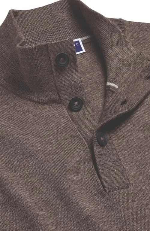 CHARLES TYRWHITT Pure Merino Button Neck Sweater - Mocha