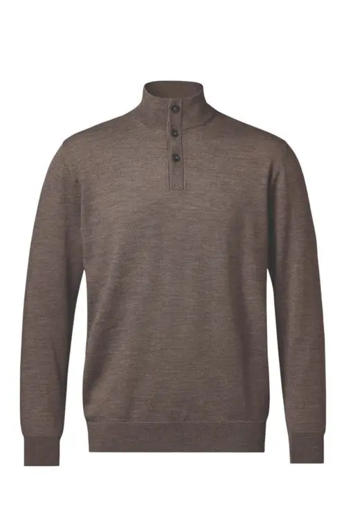 CHARLES TYRWHITT Pure Merino Button Neck Sweater - Mocha