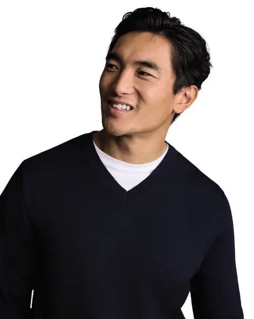 CHARLES TYRWHITT Merino Wool V-neck Sweater - Navy