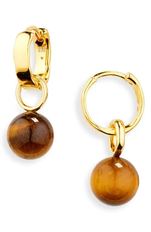 Monica Vinader Siren Muse Wave Onyx Charm Huggie Hoop Earrings - 18ct Gold Vermeil / Tigers Eye