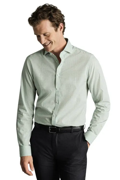 CHARLES TYRWHITT Non-iron Poplin Gingham Shirt - Green