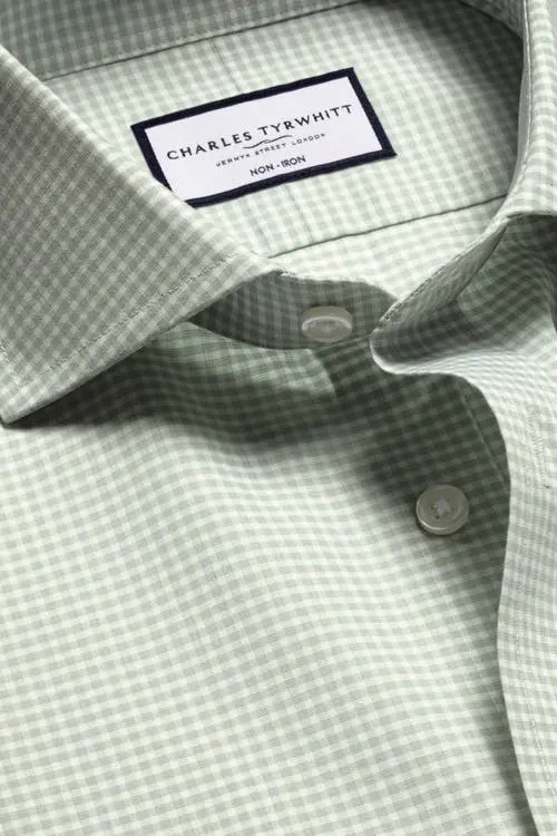 CHARLES TYRWHITT Non-iron Poplin Gingham Shirt - Green