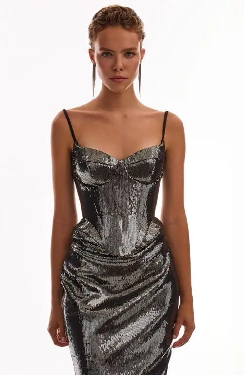 MILLA Fitted Hourglass Sequin Corset - Gray