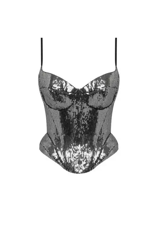 MILLA Fitted Hourglass Sequin Corset - Gray