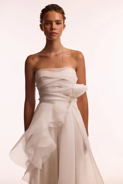MILLA Off-shoulder Organza Blouse With Ruffles - White