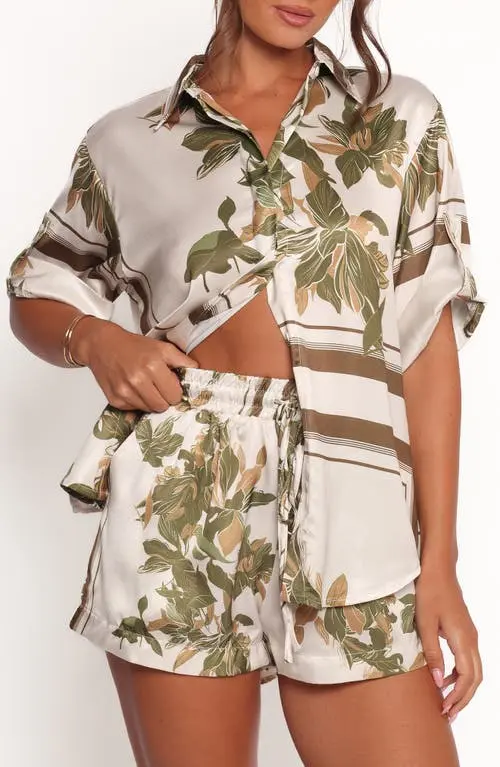 PETAL & PUP Lara Floral Print And Stripe Shirt - Olive Print